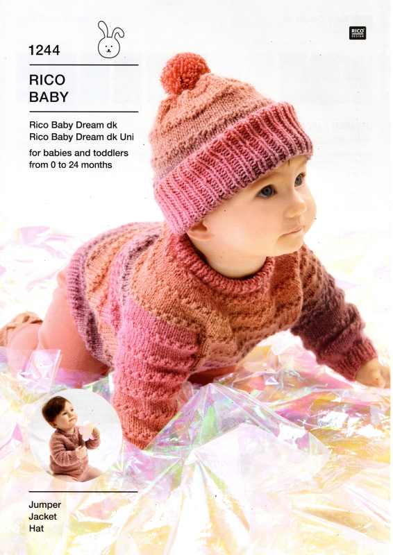 Cottontail Crafts - Knitting Pattern 1244 - Jumper, Jacket & Hat for ...