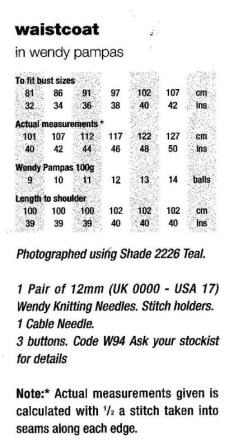 Cottontail Crafts - Knitting Pattern 5502 - Waistcoat in Wendy Pampas ...